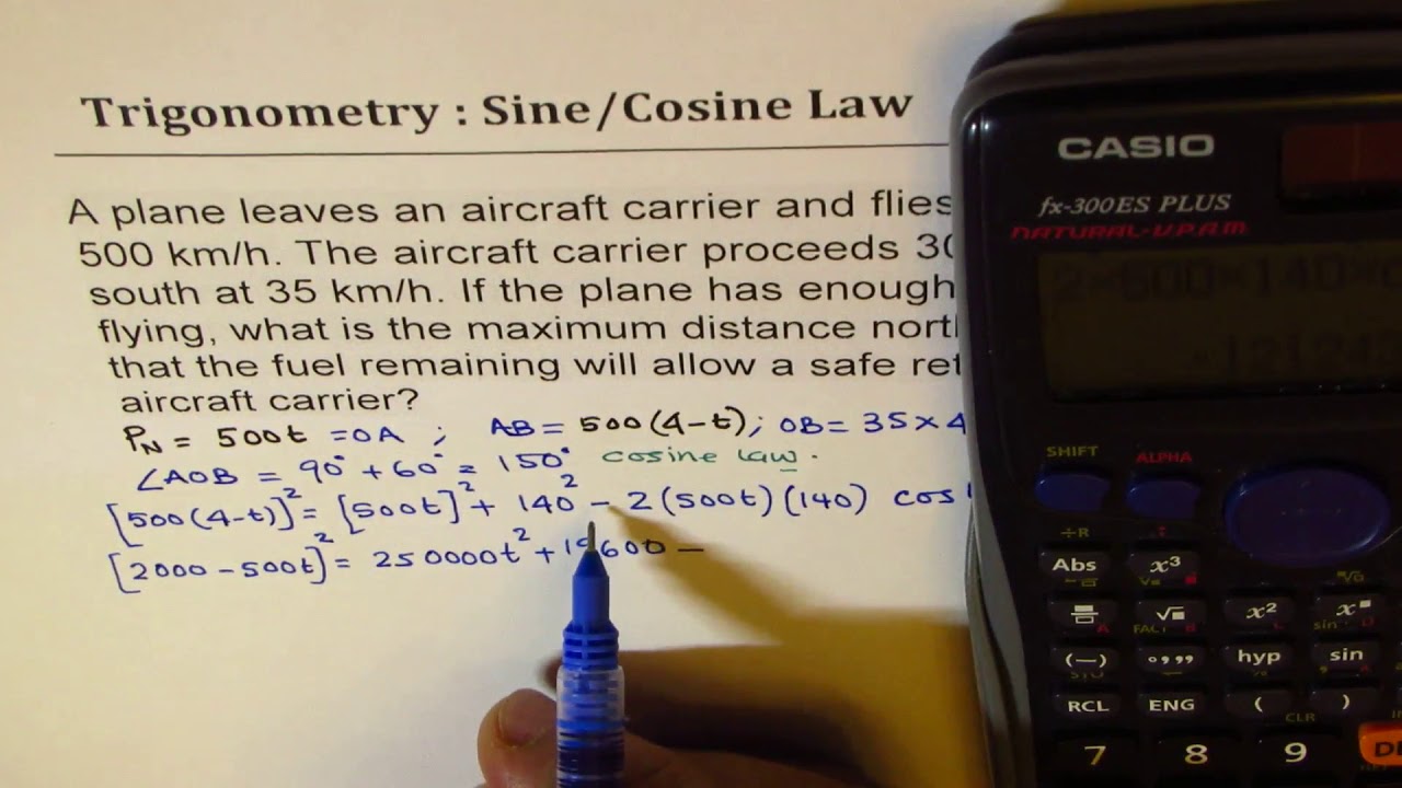 Cosine Law Application Time Plane Flies North to Return Aircraft ...
