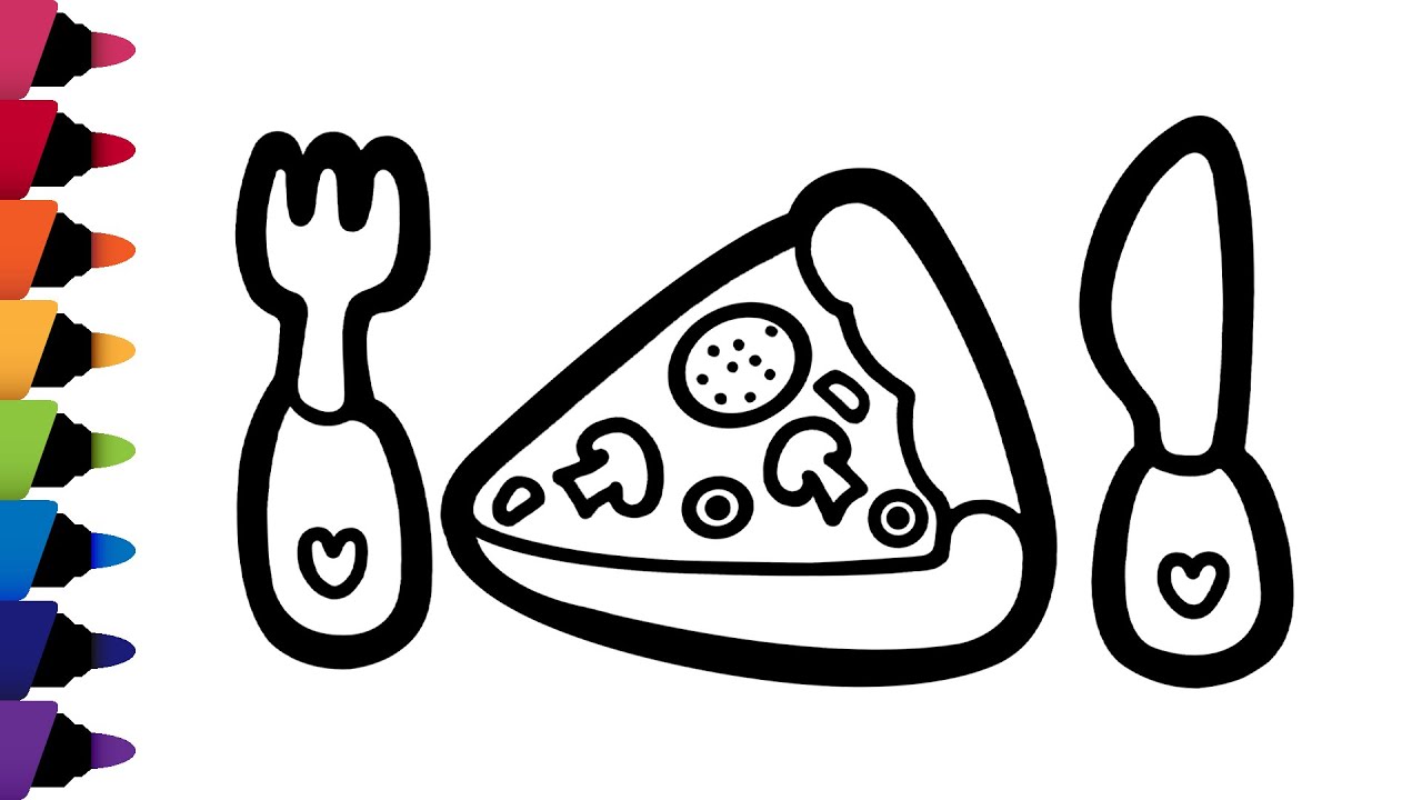 How To Draw Pizza Slice, Knife, Fork l Easy step by step l Drawing For ...