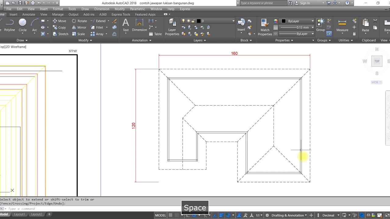 Lukisan Bangunan (AutoCAD) siri 1.03 - Lukis Dinding 150mm - YouTube