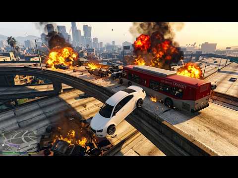 GTA V - NPCs drive off overpass and cause never-ending chain reaction explosions