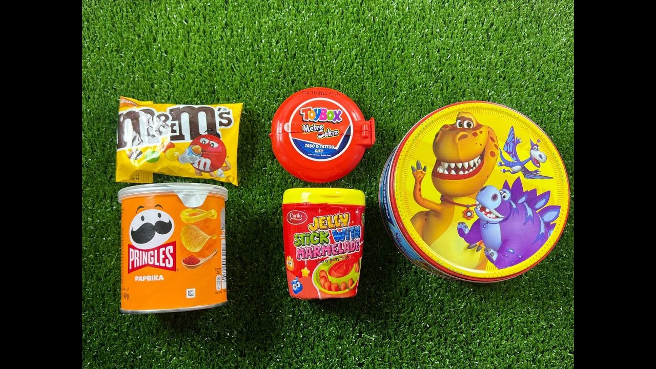 ASMR: 5 Candy Snacks in 1 Video 🍬 | M&M’s, Pringles, Jelly, Gum & Dino ...