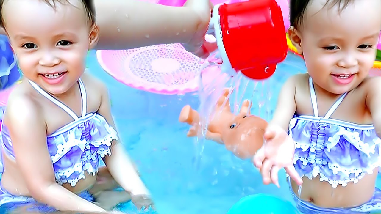 Hot day. Fun swimming in the pool♫ ♥ ♫ Alisa's Funny Stories - YouTube