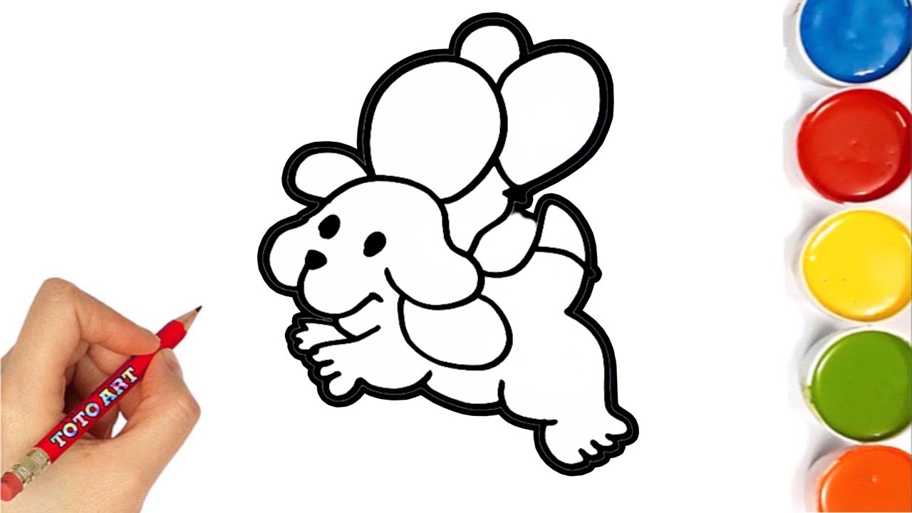 How to draw Dog with Balloons -Colouring for Kids & Toddlers |Draw ...