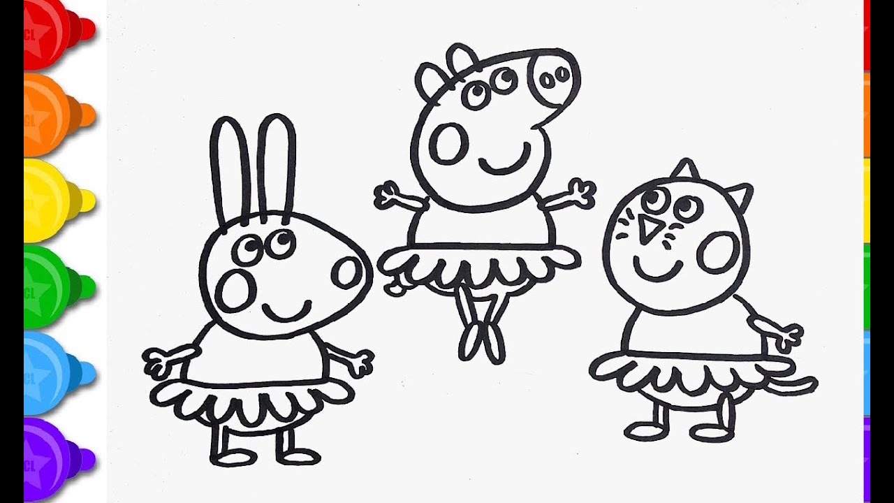 Drawing and Coloring Peppa Pig Ballerina Easy for Kids and Toddlers ...