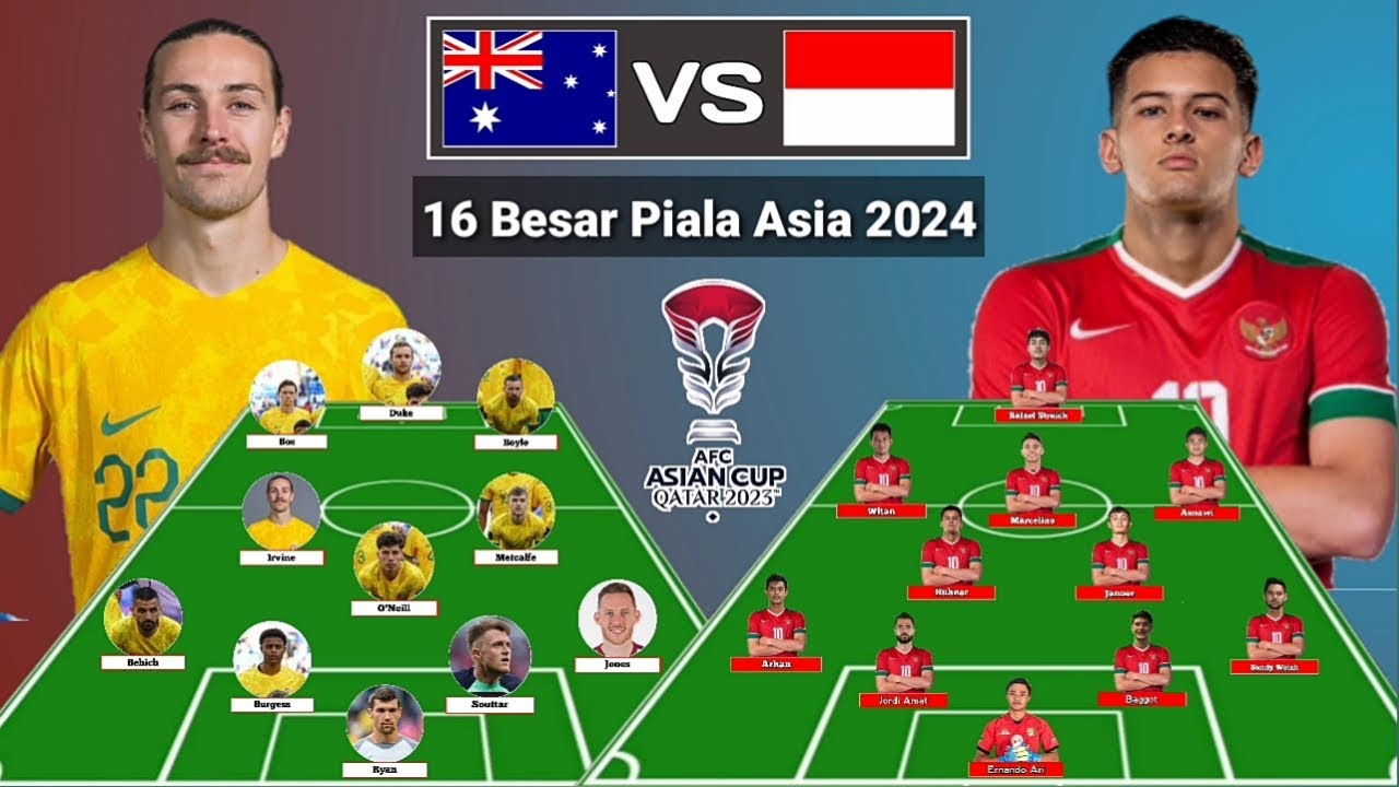 Head To Head Line Up Australia vs Indonesia 16 Besar Piala Asia 2024 ...