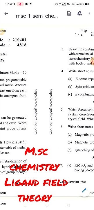 ligand field theory/ligand field theory question paper GNDU/ligand field theory m.sc chemistry ...