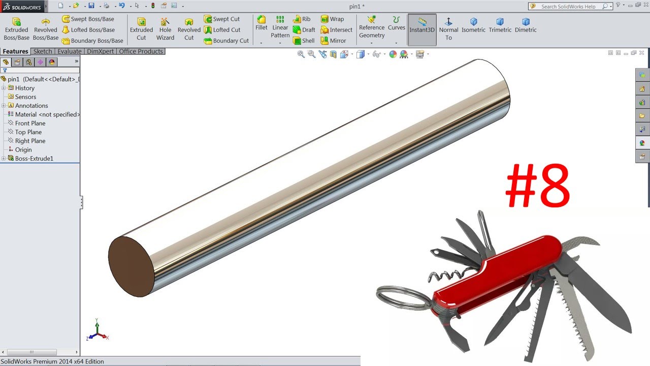 SolidWorks tutorial Pocket Multi tool 8. Pin1 & Pin2 - YouTube