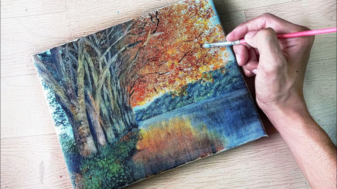 How to paint autumn senery / Acrylic painting / Gaurang art - YouTube