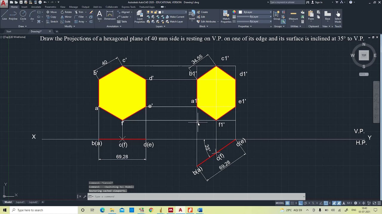Plane inclined to V.P. #AutoCAD #EngineeringDrawing #Orthographic # ...