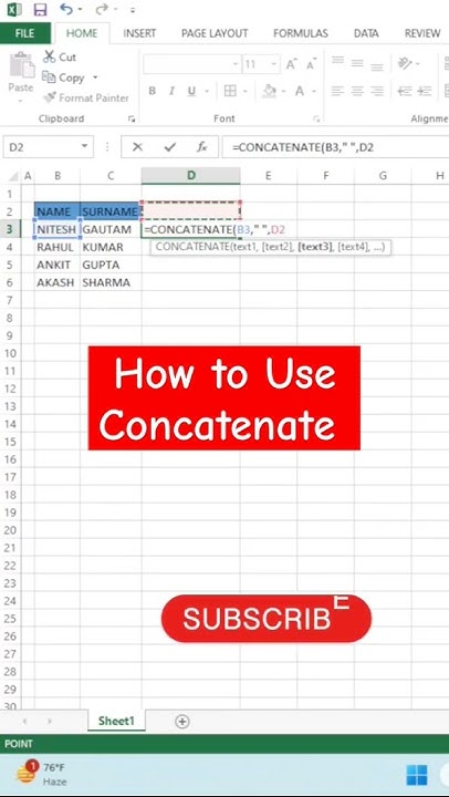 How to Use Concatenate in Excel #exceltipsandtricks #excel#exceltutorial #excelformula # ...