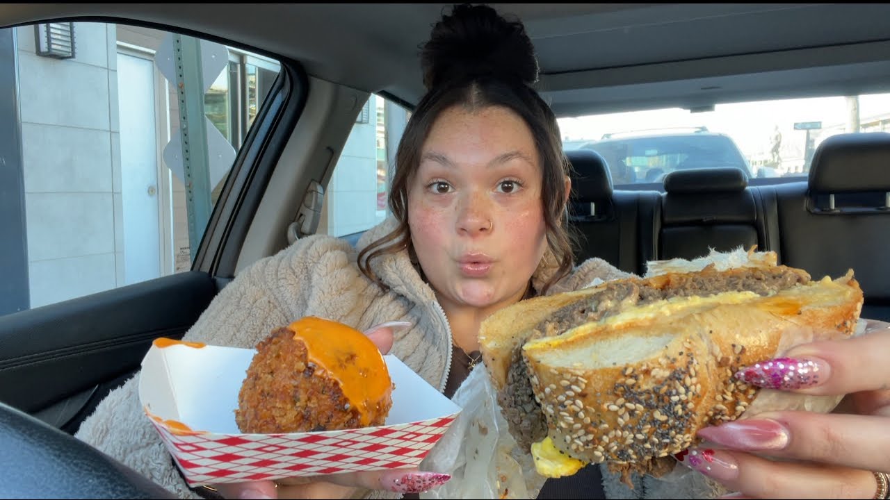 BETWEEN THE BAGEL CAR MUKBANG - YouTube