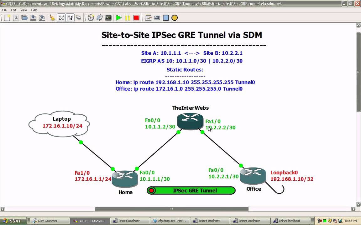 Site-to-Site IPSec GRE VPN Tunnel via SDM Part 1 Trailer - YouTube
