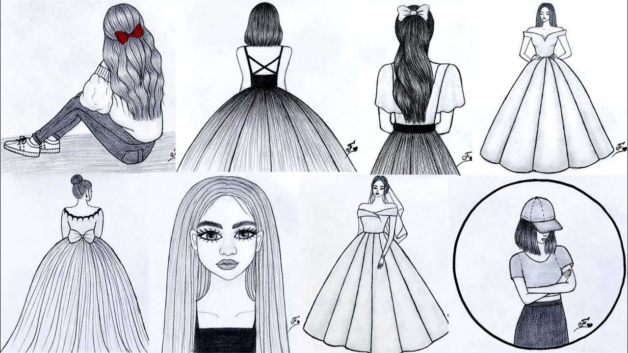 8 Easy Girl Drawing Ideas | Pencil sketch drawing | Girl drawings - YouTube