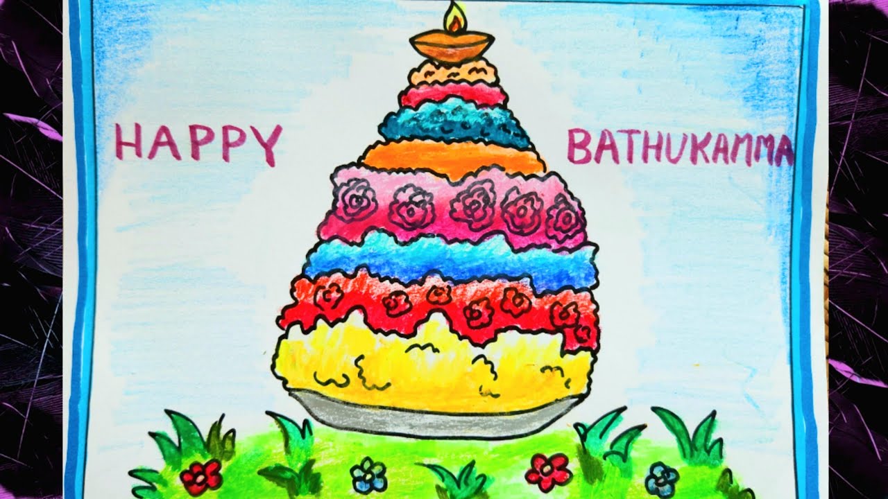 Bathukamma drawing Easy / How to draw Batukamma #bathukamma - YouTube