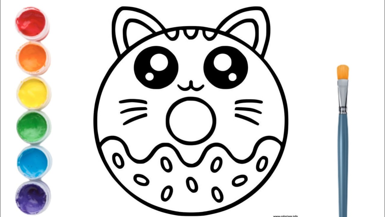 Cat Donut cake drawing for kids || How to draw a Cat Donut cake Step by ...