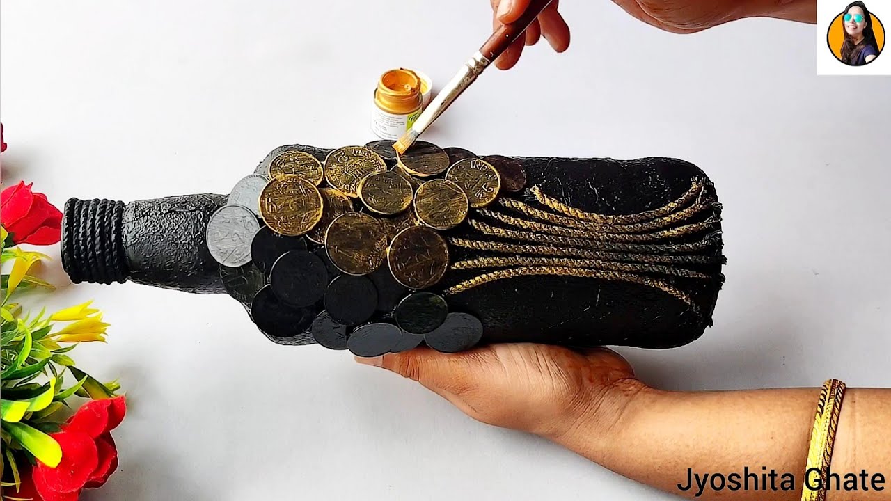 Very Unique Yet Easy Bottle Art| DIY Bottle Craft Using Rupee Coins ...