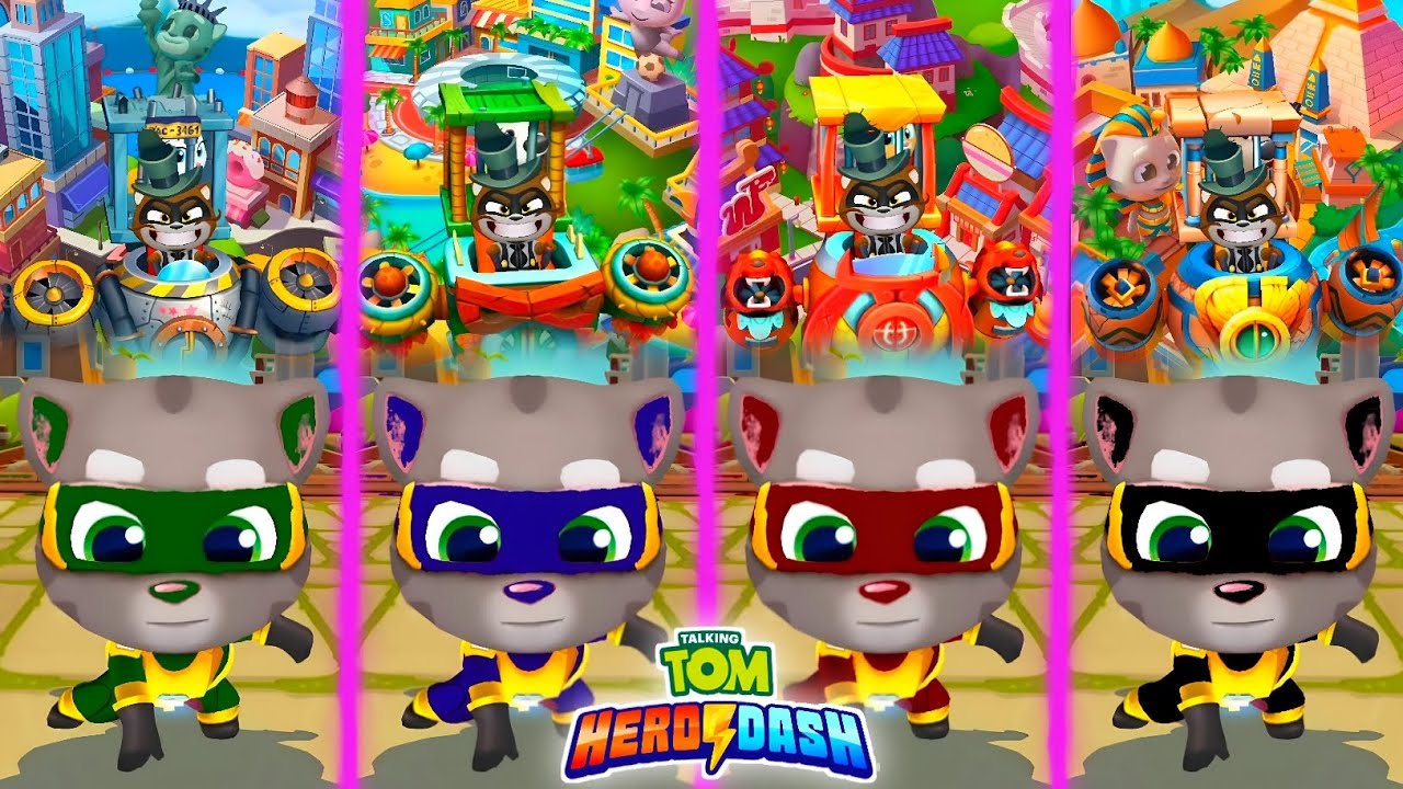 Talking Tom Hero Dash : 4 Hero Tom Dark Colour Suits And Fights The ...