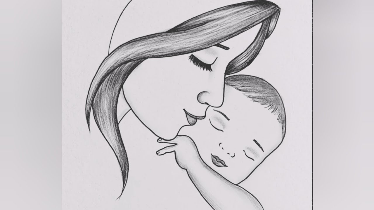 How to draw mother's day drawing with pencil shading #mother and son ...