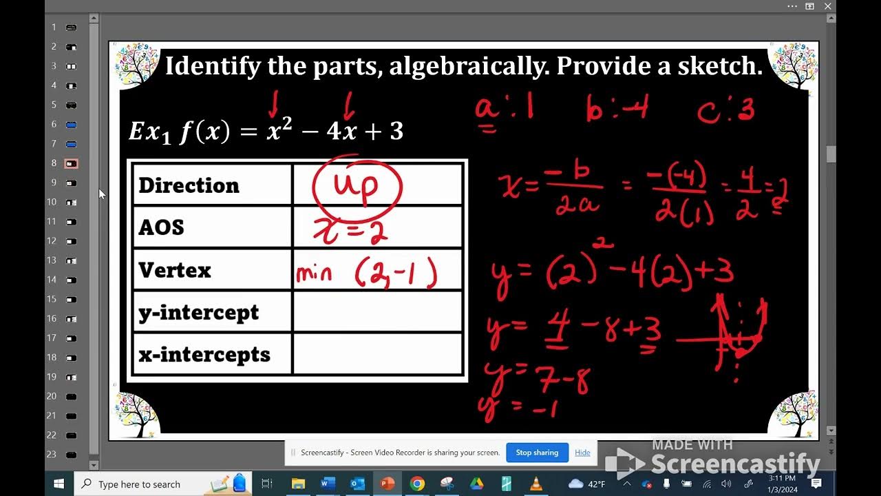 Video Lesson Part 2 Graphing Quadratic Functions (Key Features) Example ...