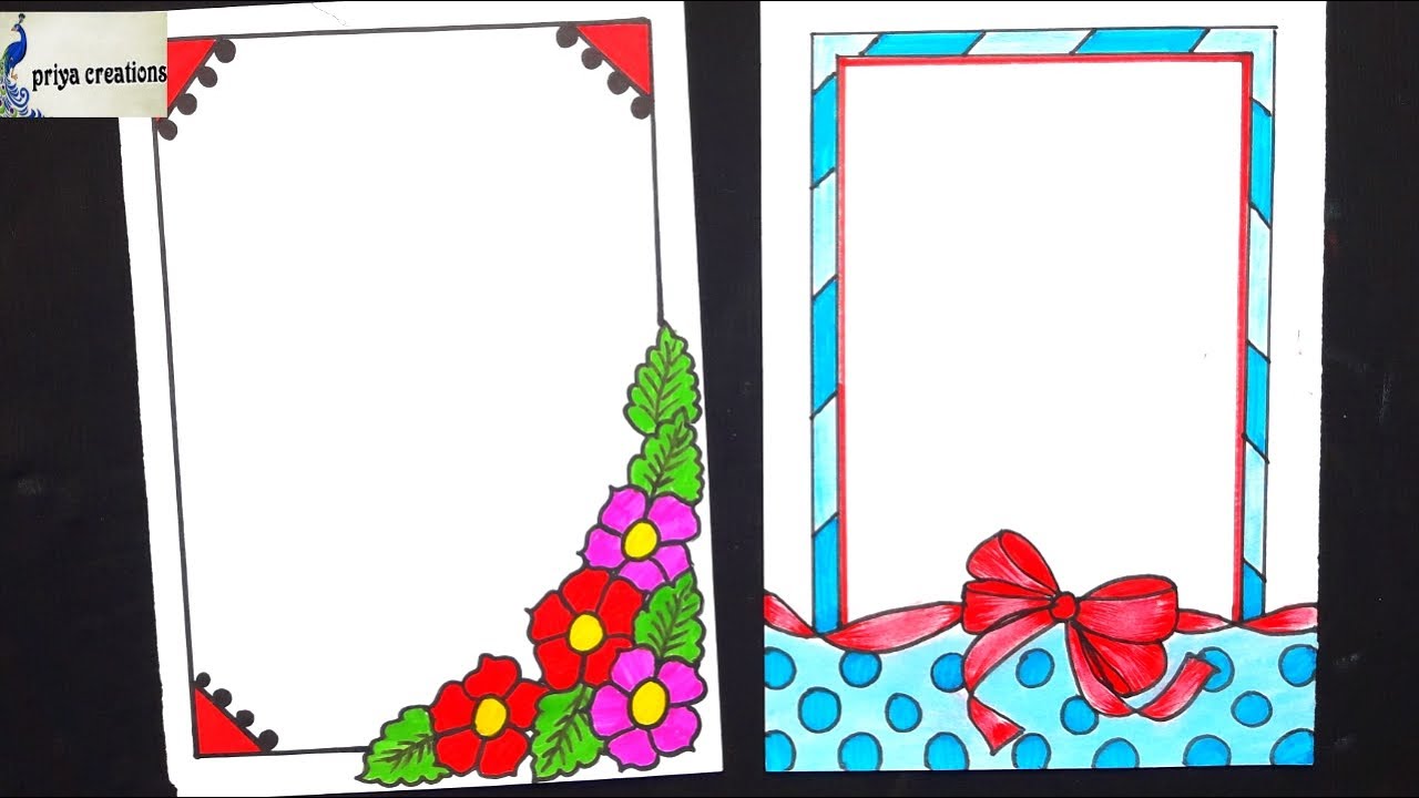 How Do You Draw A Ribbon border designs And Simple Flowers/Assignment ...