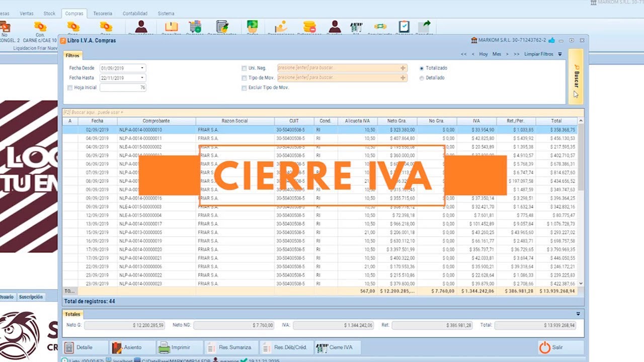 Cierre período de IVA para el Libro IVA Compras, como para el Libro IVA Ventas - YouTube