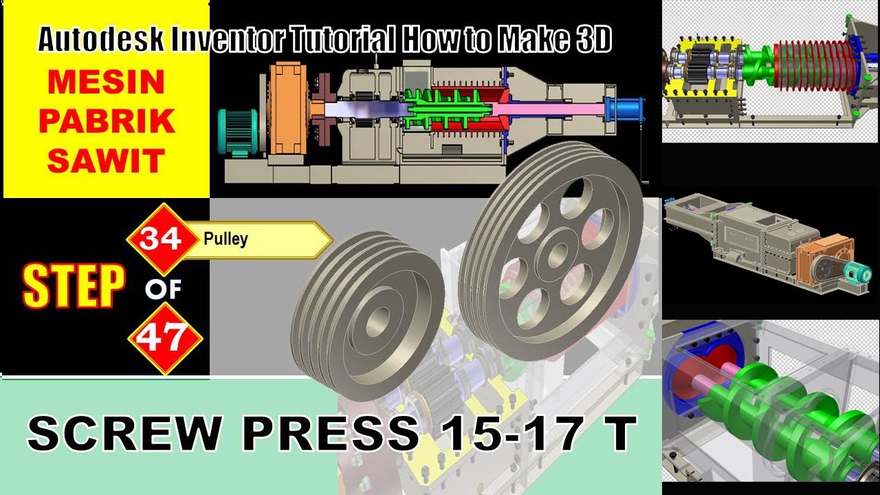 How to make 3d model Screw Press 15 17 Ton step 34 of 47 pulley - YouTube