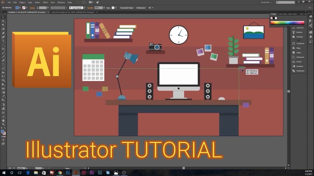 Illustrator Tutorial Flat Design Office and Desk - YouTube