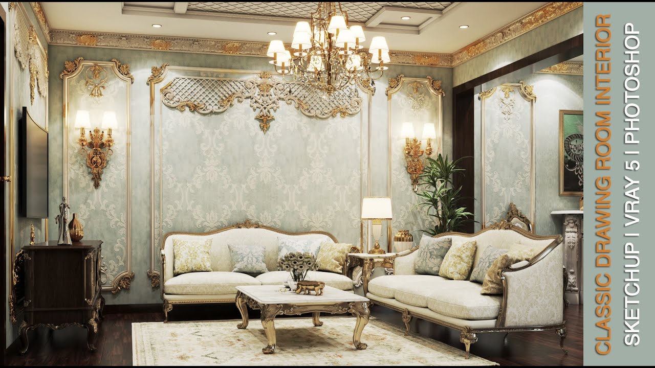 Classic Drawing Room Interior |SketchUp Vray5 | Star Studio 3D | Naveed ...