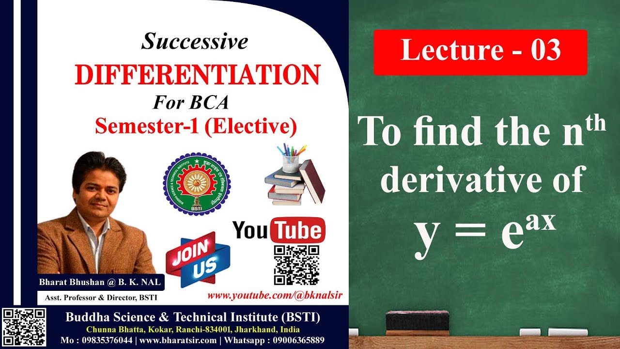 nth derivative of e^ax | Lecture3 : #BCA SEM-1 Generic Elective : # ...