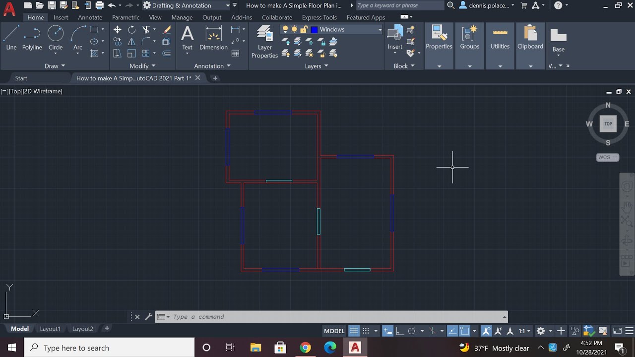 How to make A Simple Floor Plan in AutoCAD 2021 Part 1 of 4! - YouTube