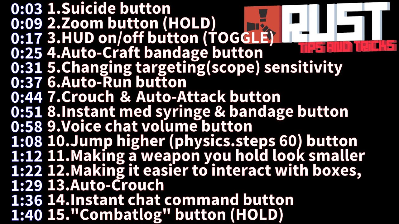 【2021】15 Rust key bindings for new RUST streamers in 2 minutes - YouTube