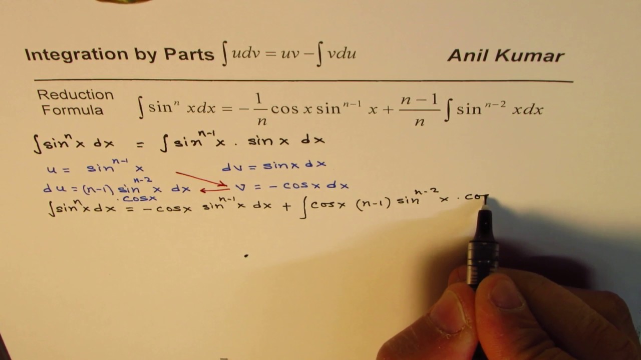 Reduction Formula For Sin n Integartion By Parts YouTube