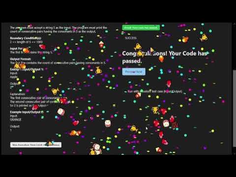 Skillrack Daily challenge program-Count of Pairs-Consonants-(Program id-8714)in c with ...