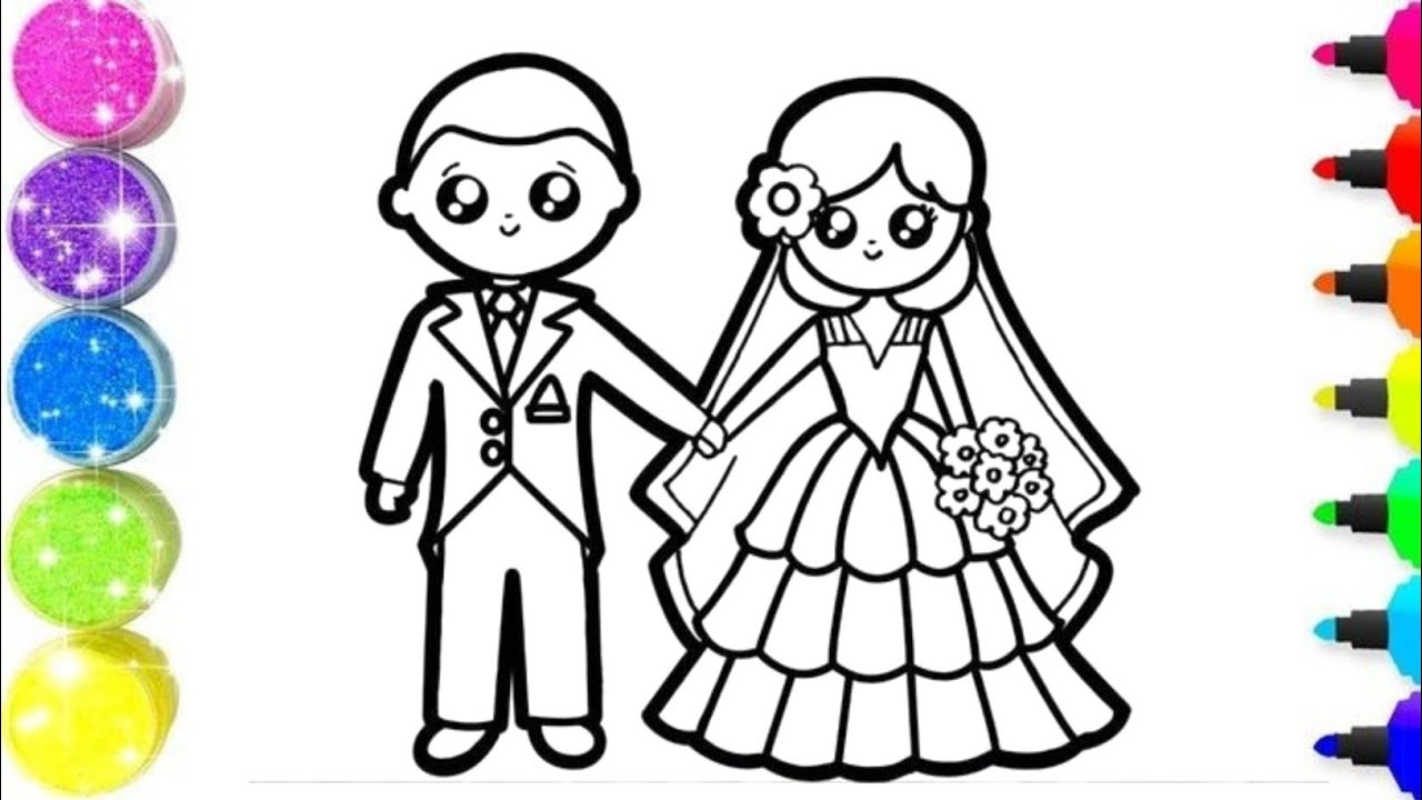 How to draw a marriage couple for kids || kids couple drawing|| drawing ...