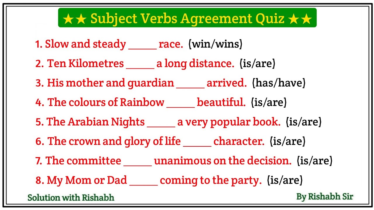 Subject Verbs Agreement practice set | Subject Verbs Agreement Quiz ...
