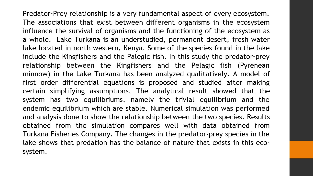 Mathematical Model Governing the Predator Prey Relationship in Lake ...