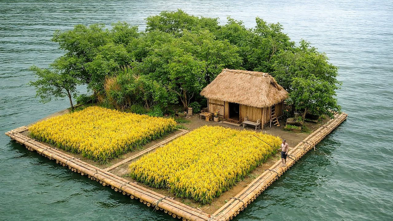 Man Builds Massive Floating Rice Field on Bamboo Raft by Hand Alone in ...