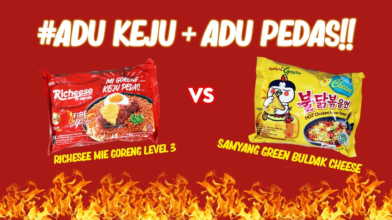 RICHEESE MI INSTANT MIE GORENG KEJU PEDAS LEVEL 3 ADU RASA VS SAMYANG ...