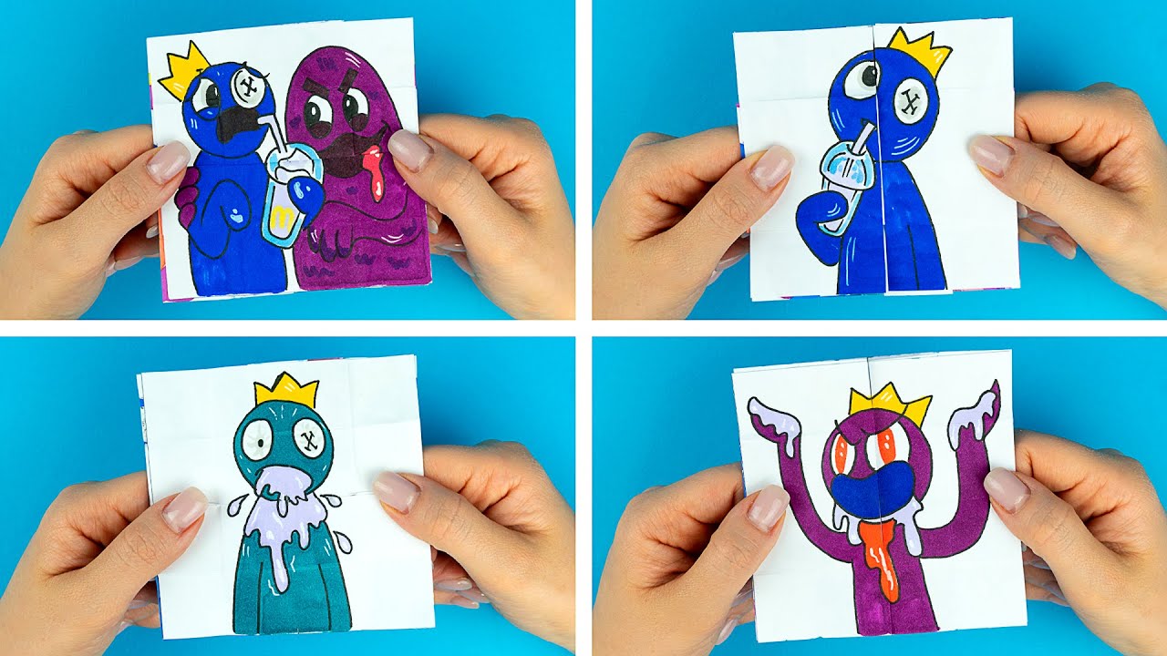 Paper Craft GRIMACE SHAKE & BLUE RAINBOW FRIENDS DIY - YouTube