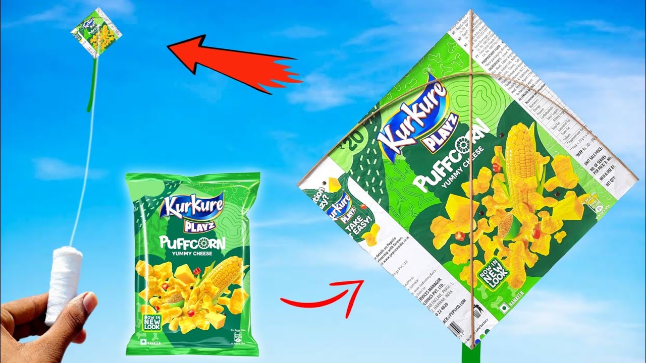 kurkure wrapper kite , how to make kite , plastic bag kite making ...