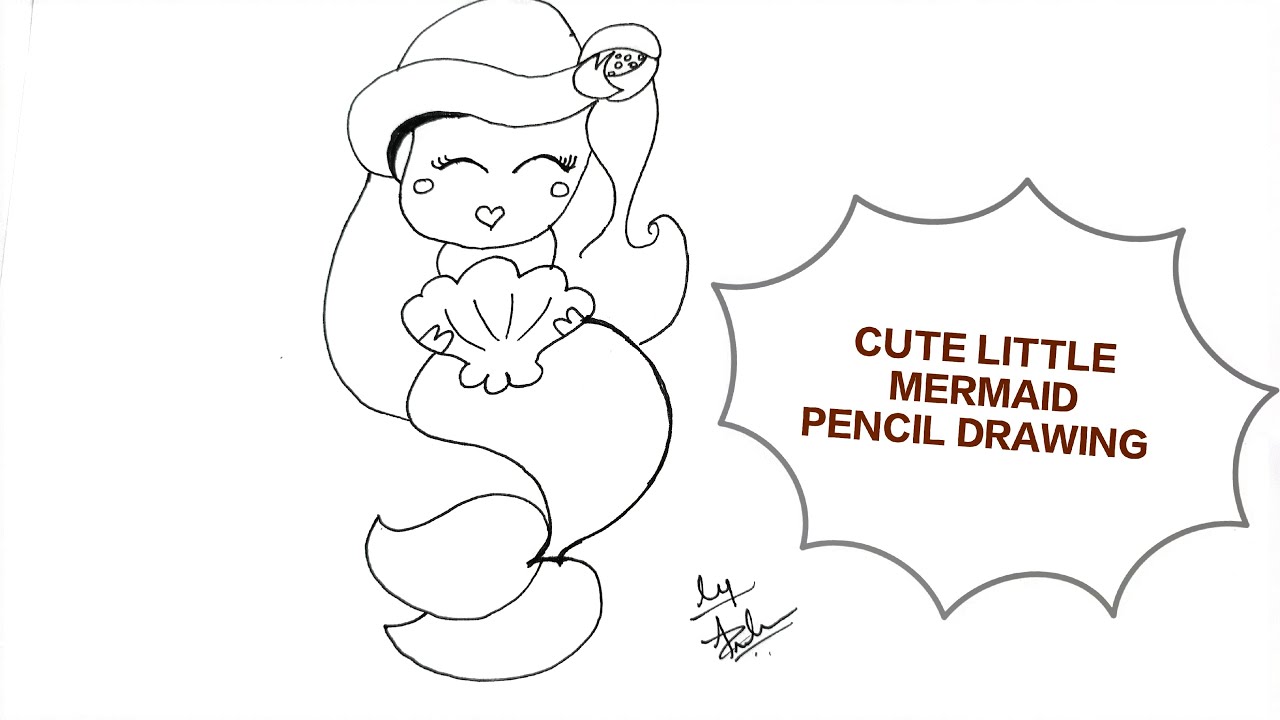 How to draw THE LITTLE MERMAID | Cute little mermaid PENCIL DRAWING ...