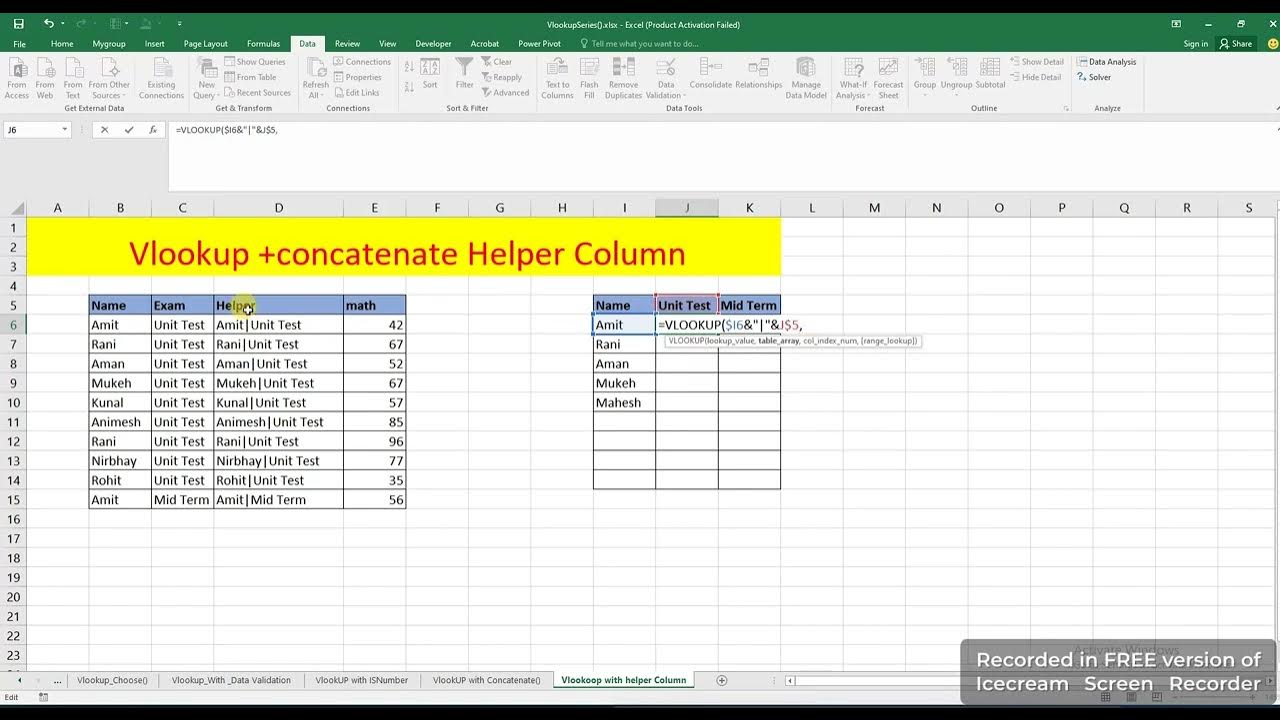 Vlookup with Concatenate funtion with helper Column Function - YouTube