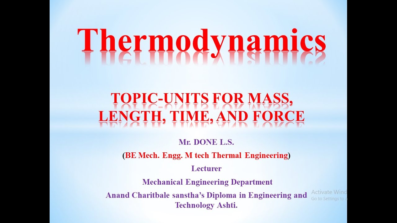 Mahagenco exam thermodynamics Units For Mass, Length, Time, And Force ...