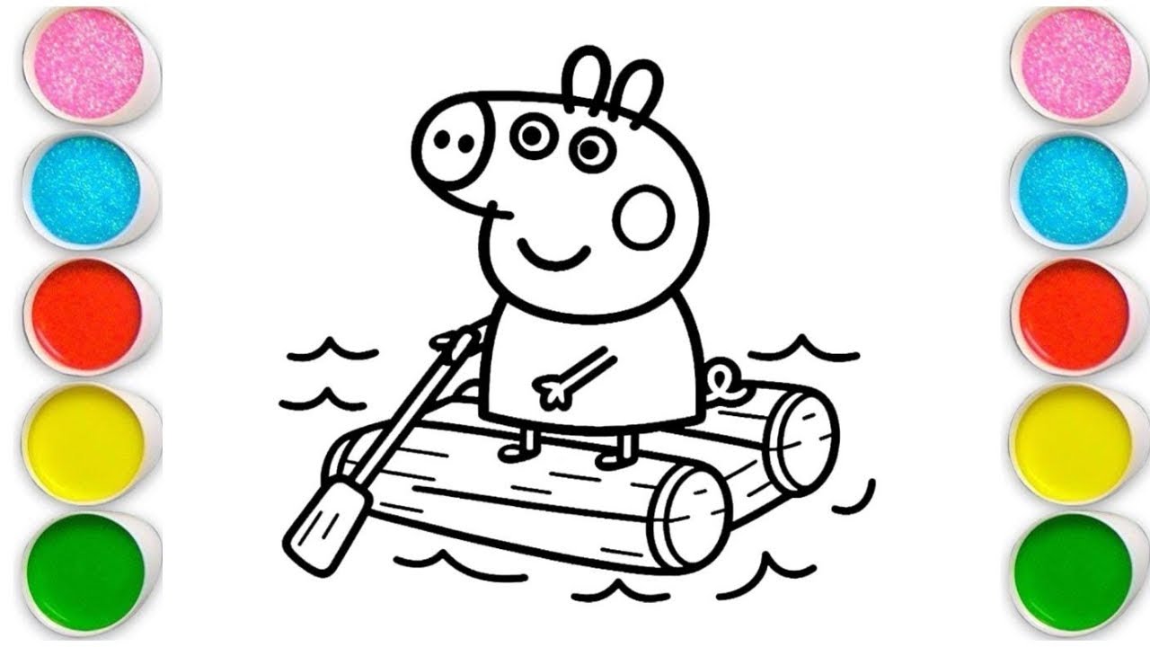 Peppa Pig on a Wooden Raft Drawing, Painting & Coloring For Kids and ...