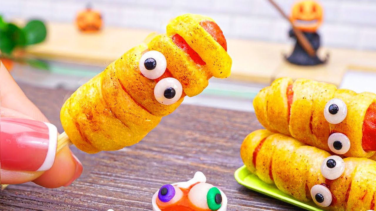 Miniature Sausage Mummies for Halloween | Perfect Tiny Cooking Creations - YouTube