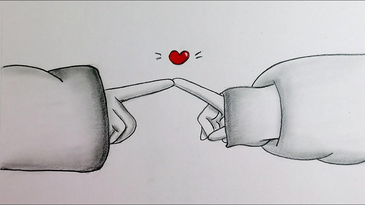 Hand heart drawing | Draw tow beautiful hands with a heart like a pro ...