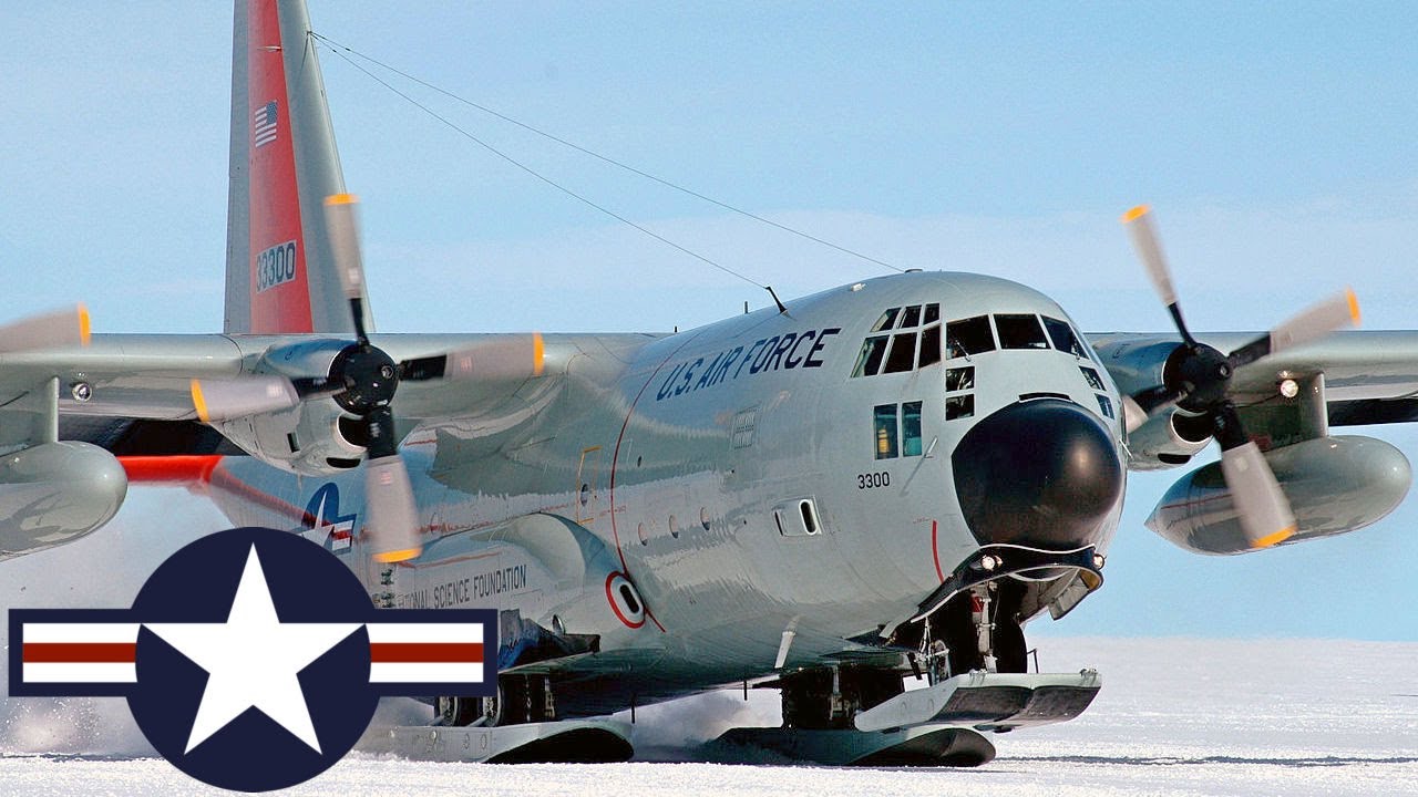 Arctic, USAF. LC-130 Hercules transport aircraft equipped with skis ...