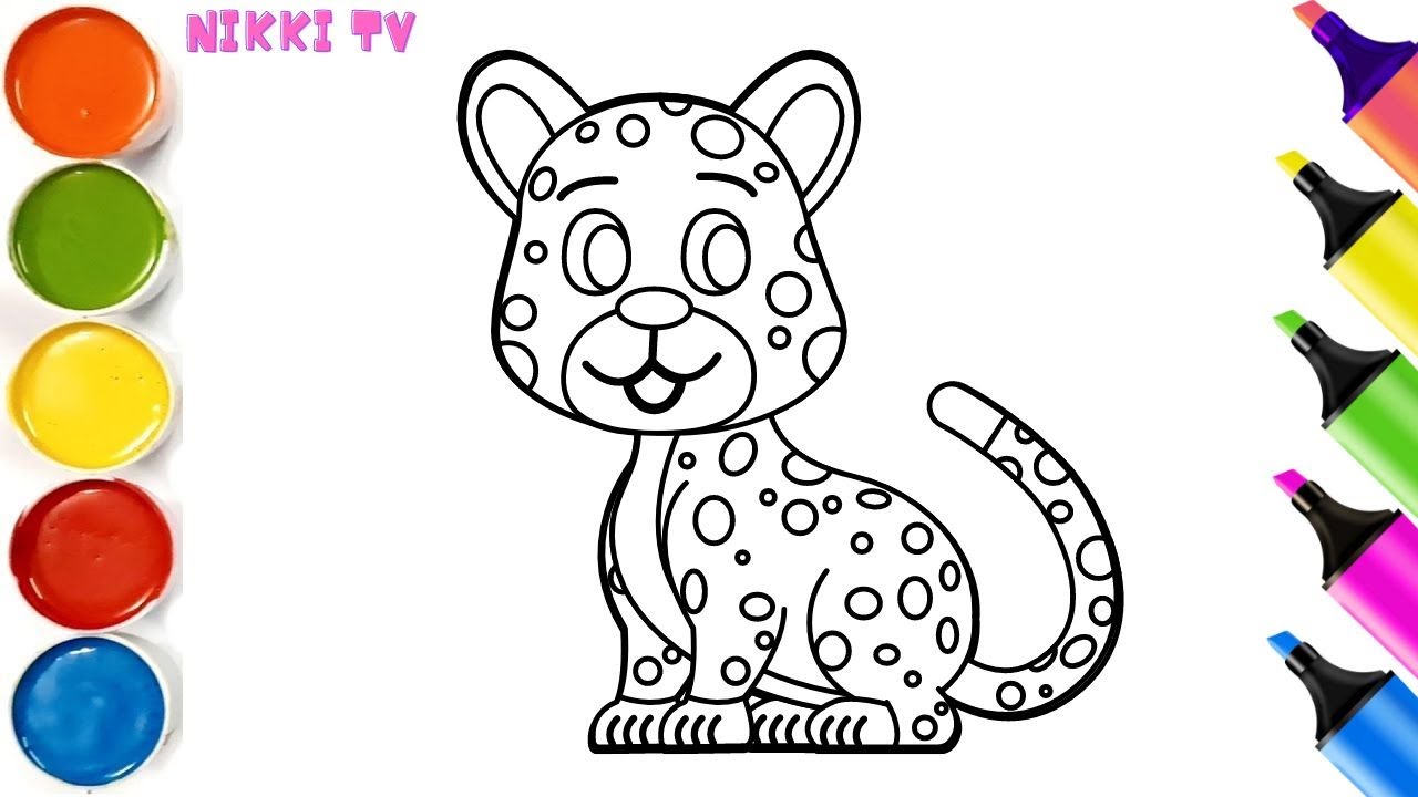 Cute Leopard Cub Easy Drawing, Painting, Coloring for Kids and Toddlers ...