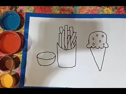 Mengambar mewarnai kentang,es krim,dan saus tomat | potatoes, ice cream ...