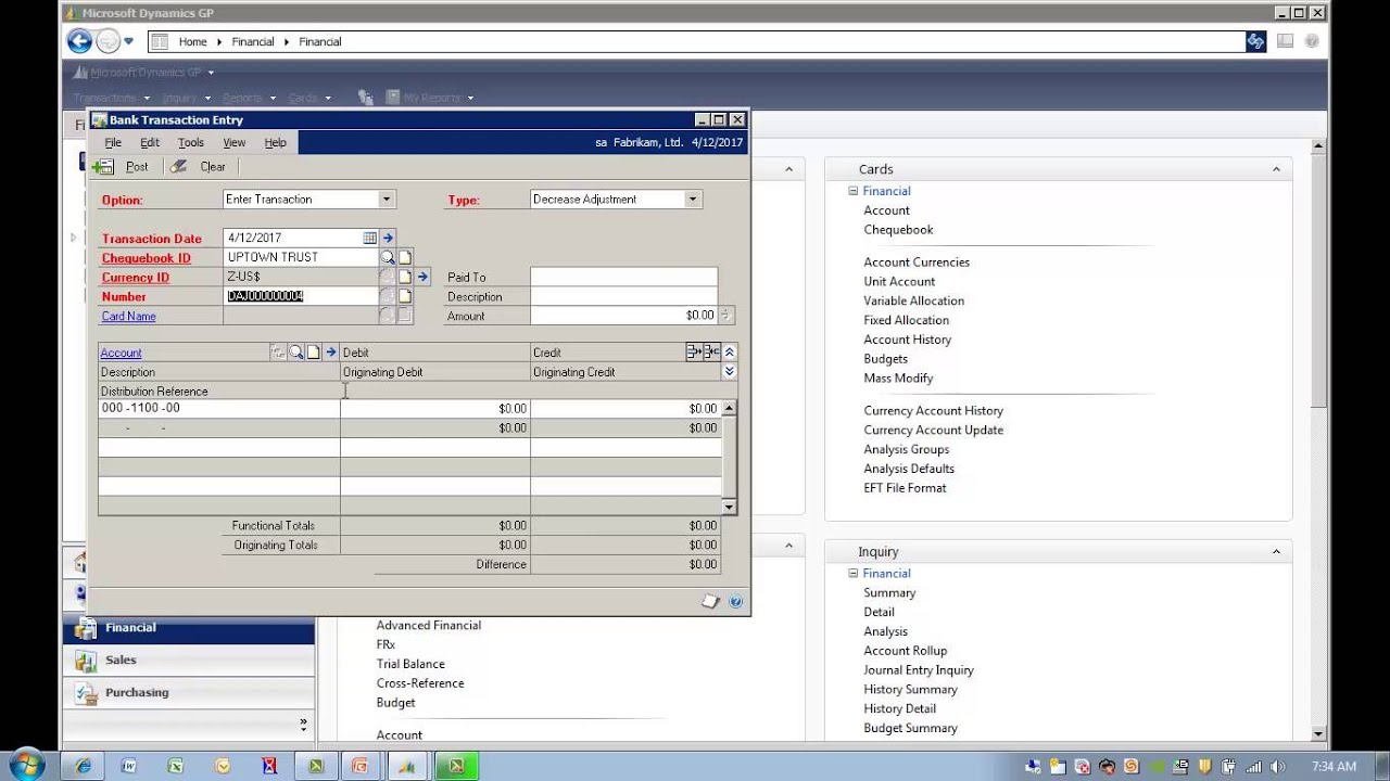 Microsoft Dynamics GP - How to process a bank transaction - YouTube